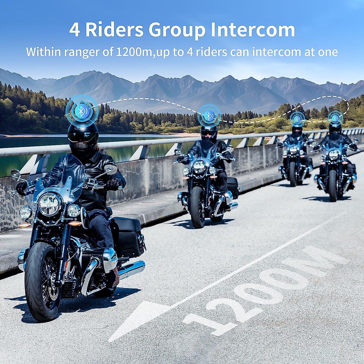 Fodsports Motorcycle Bluetooth intercom FX4 Pro 1200m Helmet Intercom,4 Riders Motorcycle Bluetooth Headset,Universal Bluetooth Helmet Headset,Helmet Communication System FM/Hard &Soft Mic/2Pack