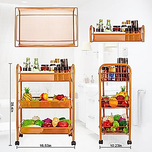 3-Tier Metal Rolling Utility Cart, Mobile Utility Cart with Lockable Caster Wheels, Multi-Functional Storage Trolley, Easy to Assemble, for Bathroom, Kitchen, Office, Workshop(Yellow)