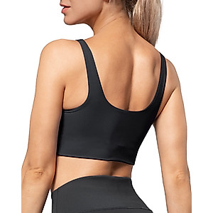 AKASO Womens Longline Sports Bra Tank Top Padded Workout Running Yoga Black