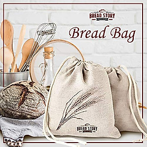 Linen Bread Bags - 2-Pack 11 x 15 inch Ideal for Homemade Bread, Unbleached, Reusable Food Storage, Housewarming, Wedding Gift, Storage for Artisan Bread - Bakery & Baguette