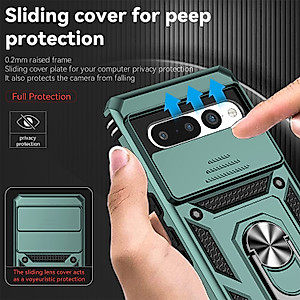 ALYBIT Compatible with Google Pixel 7 Pro Case with Screen Protector & Slide Camera Cover Built-in Ring Kickstand Magnetic Heavy Duty Rugged Shockproof Protective Google Pixel 7 Pro Phone Case -Green