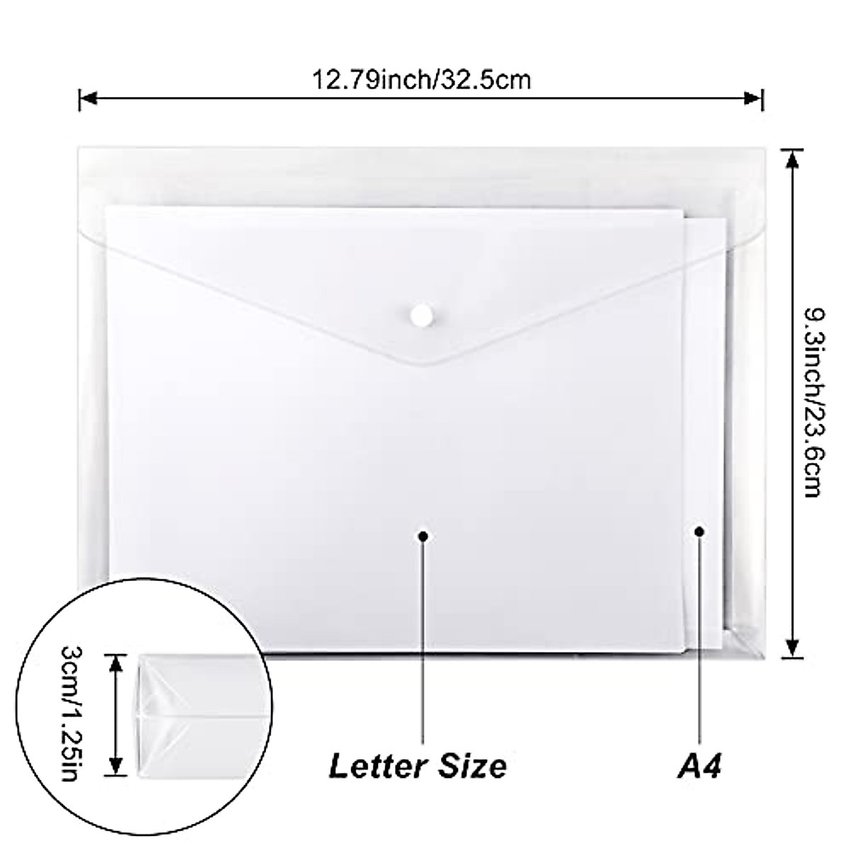 EOOUT 12pcs Plastic Envelopes, Clear Folders, Expandable Gusset and Plastic Waterproof Envelope with Snap Button Closure, Letter Size, A4 Size, for School and Office Suppiles