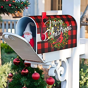 Merry Christmas Mailbox Cover Magnetic Winter Xmas Wreath Red Buffalo Plaid Mailbox Cover Garden Yard Home Decor Outdoor Yard Farmhouse Home Mailbox Cover Magnetic Standard 21" L x 18" W
