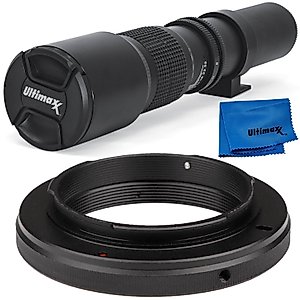 Ultimaxx 500mm f/8 Multi-Coated Telephoto Lens Kit for Canon EOS 80D,77D,70D,60D,60Da,50D,7D,7D II,6D,6D II,5D Mark II,III,IV,5DS,1DS,T7i,T7s,T7,T6s,T6i,T6,T5i,T5,T4i,SL2 & SL1 Digital SLR Cameras