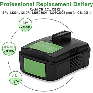 Hanaix 12V 3Ah Lithium Battery and Charger Compatible with RYOBI CB120L CB121L BPL-1220 130503001 130503005 (NOT for CB120N) for RYOBI 12V Lithium Battery