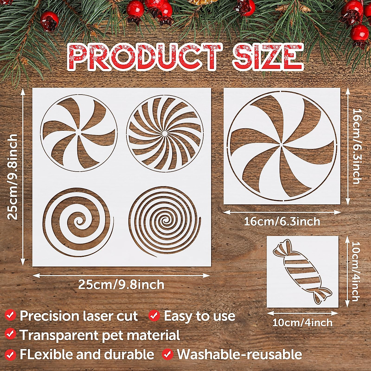 14 Pcs Christmas Stencils for Painting Christmas Candy Stencils Template Plastic Reusable Peppermint Candy Stencils on Wood for Christmas Decor Fabric Canvas DIY Home Decor