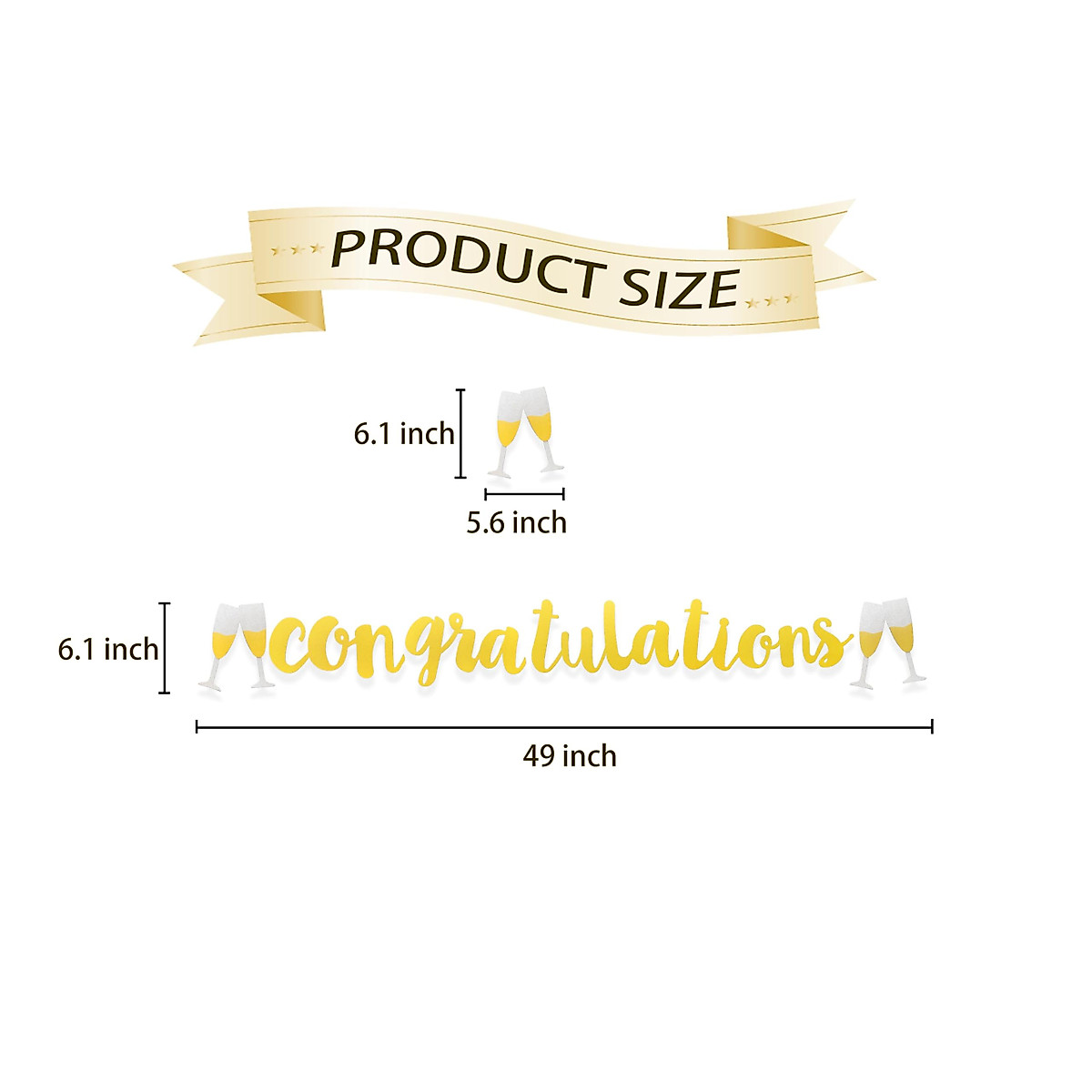Congratulations Banner|Wedding|Anniversary|Graduation|Retirement Party Decorations Supplies Shimmering Gold Letters Banner Cheers