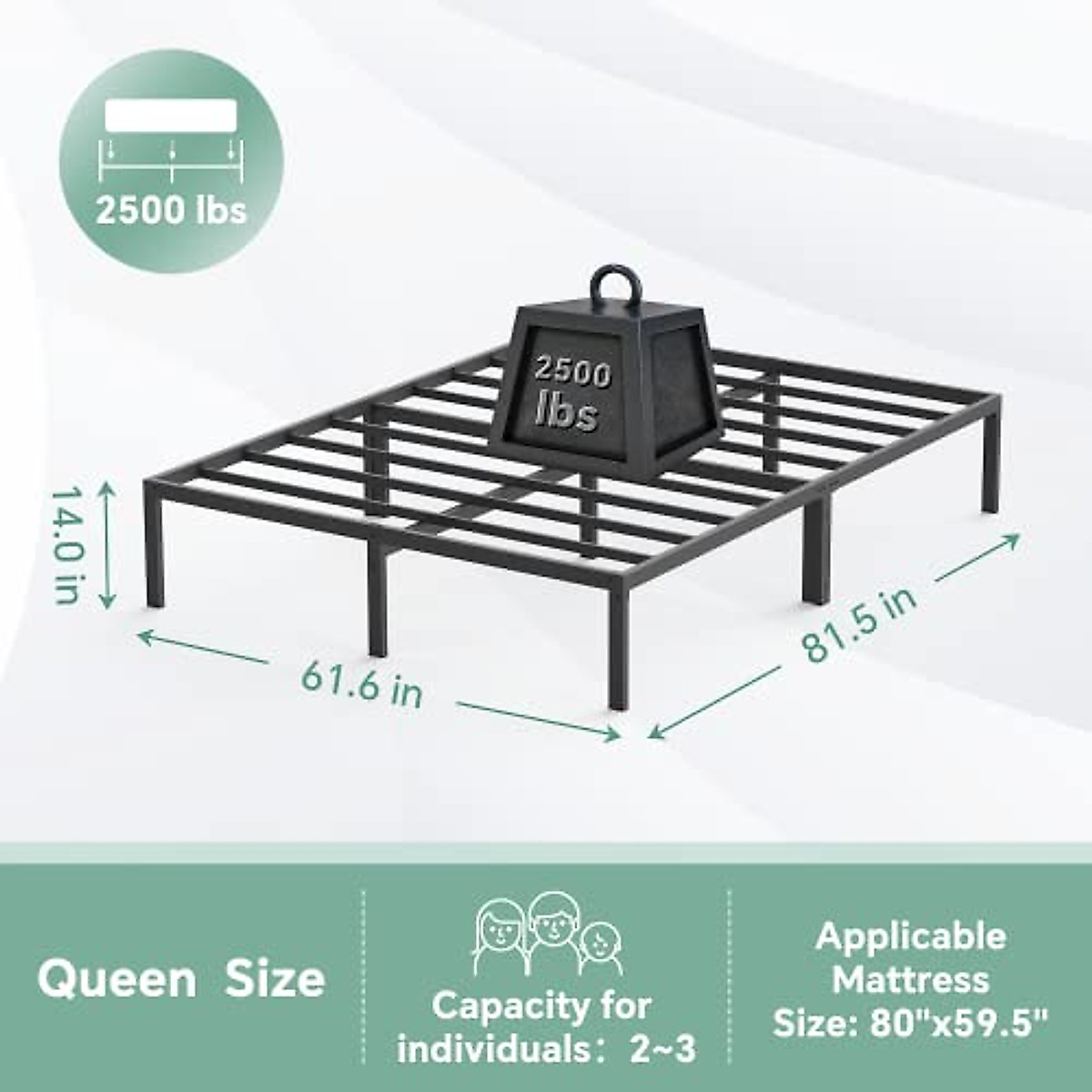 FEMOND Queen Bed Frame, 14 Inch Metal Bed Frame Platform with Storage, Noise Free, Heavy Duty Steel, No Box Spring Needed, Anti-Slip, Easy Assembly (Max Load: 2500lb)
