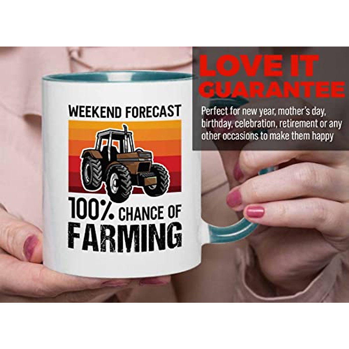 Bubble Hugs Farmer Birthday Two Tone Green Edition Coffee Mug 11oz - Forecast Farming - Dry Farming Farm ranch Market Garden Agricultural Seed Drill Acre Hay Tractor Farmer Crops