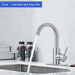 BEHOK Wet Bar Sink Faucet Single Hole Stainless Steel 1 Handle Small Modern Kitchen Tap Prep Sink Bath Bathroom Mixer