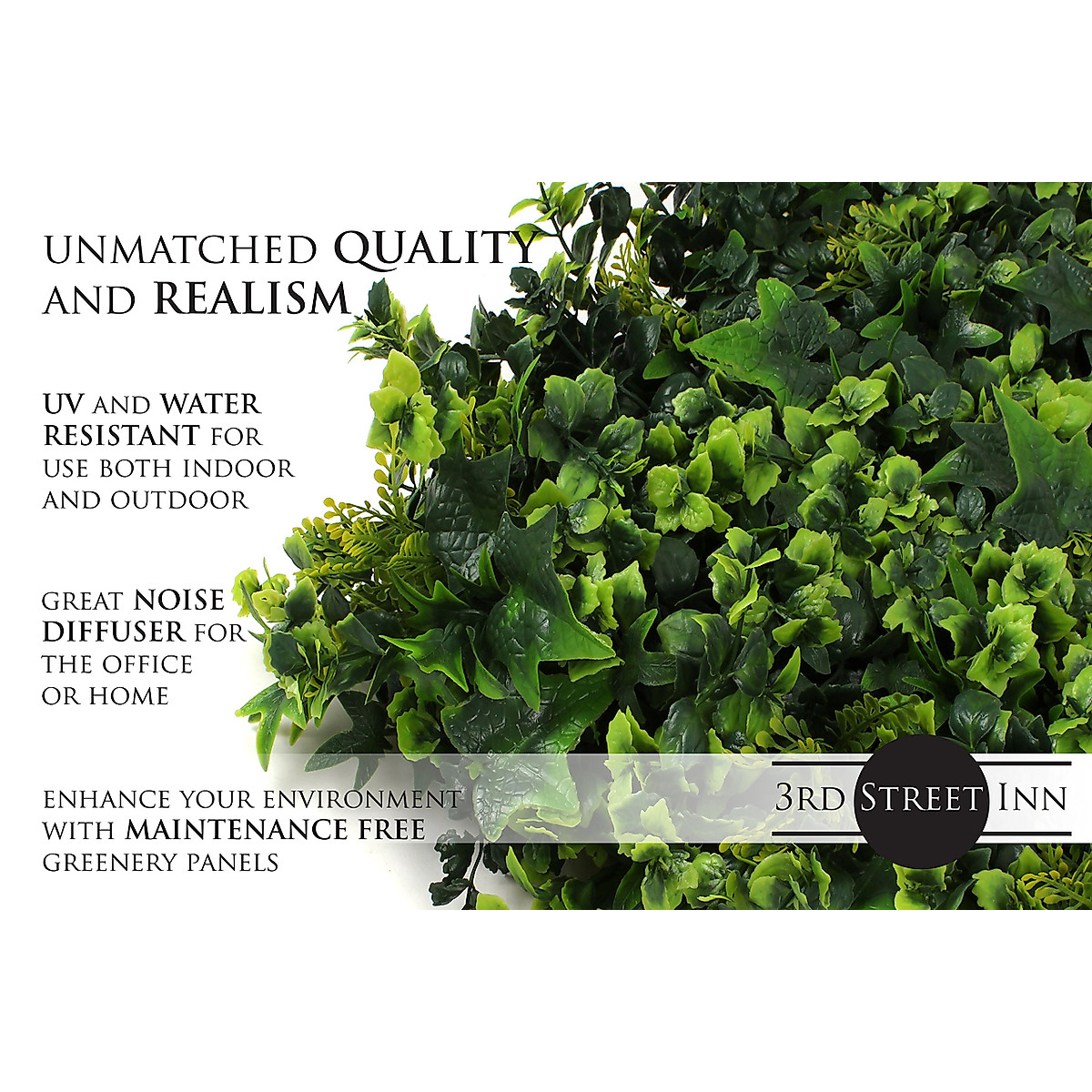 3rd Street Inn Greenery Panel - Artificial Hedge Wall - Fake Plant Wall Backdrop - Privacy Screen - Interlocking Panels - Indoor Outdoor Décor (12, English Garden)