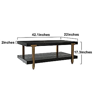 Uolfin Coffee Tables for Living Room with Oak Veneer and Vintage Gold Metal Legs, 42" L