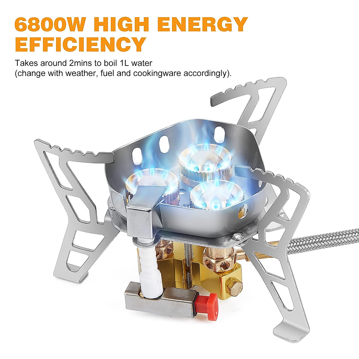 WADEO 6800W Windproof Camping Gas Stove, Small Camping Stove with Piezo Ignition, 1LB Propane Tank Adapter, Butane Adapter for Outdoor Cooking, Picnic, Camping and Hiking