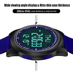 Beeasy Mens Digital Watch Waterproof with Alarm Stopwatch Countdown Timer Dual Time, 12/24 Hours Thin Digital Wrist Watches for Men Women, Blue