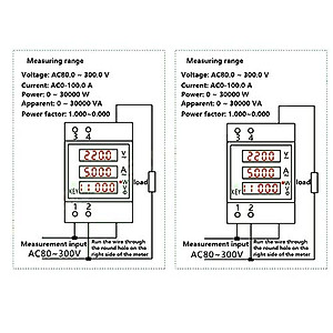 Digital Energy Meter, Multifunction Din Rail Power Meter AC100A KWH Meter with LED Display AC80-300V/AC200-450V(AC80-300/100A)