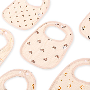 Mom Beebi 6 Pack Muslin Bibs, 100% Cotton Muslin Baby Bibs for Boys & Girls, Unisex Soft & Absorbent Multi-Layer Baby Bibs for Drooling and Teething