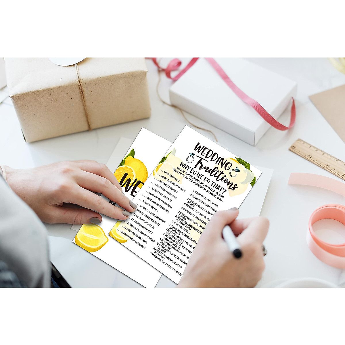 Bridal Shower Games - Lemon Theme Engagement Party Game Cards For Wedding, Bachelorette Party - Citrus Lemon Bridal Shower Decorations - Wedding Traditions - 30 Cards(A01)