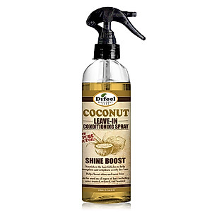 Difeel Shine Boost Leave in Conditioning Treatment - 100% Pure Coconut Oil 6 oz. with Spray Cap & Dispensing Cap