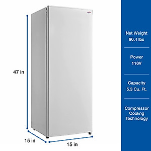 Koolatron Small Upright Freezer 5.3 Cu Ft Compact Mini Freezer Stand Up Freezer Space-Saving Deep Freezer Manual Defrost Reversible Door Perfect for Home Apartment Condo Cottage