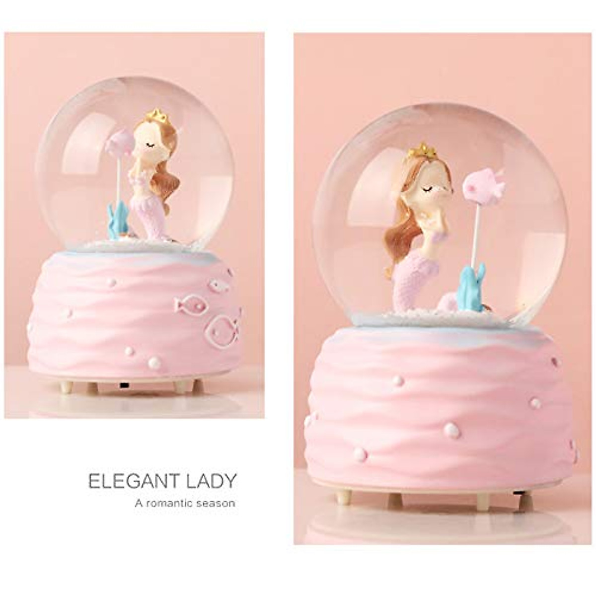Snow Globes,Mermaid Snowglobes with Musical,LED Lights, Gifts for Girls,Birthday Christmas Festival Gift for 5-12 Year Old Girls (Pink)