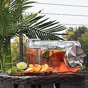 Glass Beverage Dispenser for Parties - 100% Leakproof Stainless Steel Spigot - Drink Dispenser for fridge, Liquid Laundry Detergent Dispenser, Compote & Water Dispenser Countertop, 1.5-Gallon Jug