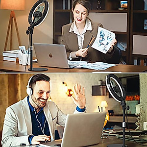 Desktop Ring Light for Zoom Meetings - 10.5'' Computer Ring Lights with Stand and Phone Holder, Laptop Ring Light for Video Conference/Online Video Call/Make up/Video Recording/Webcam/Live Streaming