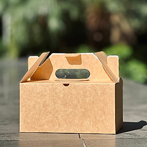 PandaPanda gable boxes (50 pcs) with handle (8.3 * 5.1 * 4.5 inches) for foods, gifts and party favors (100 oz) environment friendly