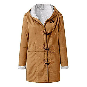 Women'S Winter Coats Sherpa Cardigan Jacket With Hooded Plus Size Fluffy Fleece Outdoor Outerwear Fashion Horn Button Down Warm Fall Outfits Chaquetas De Invierno Para Mujer(B Brown,Small)
