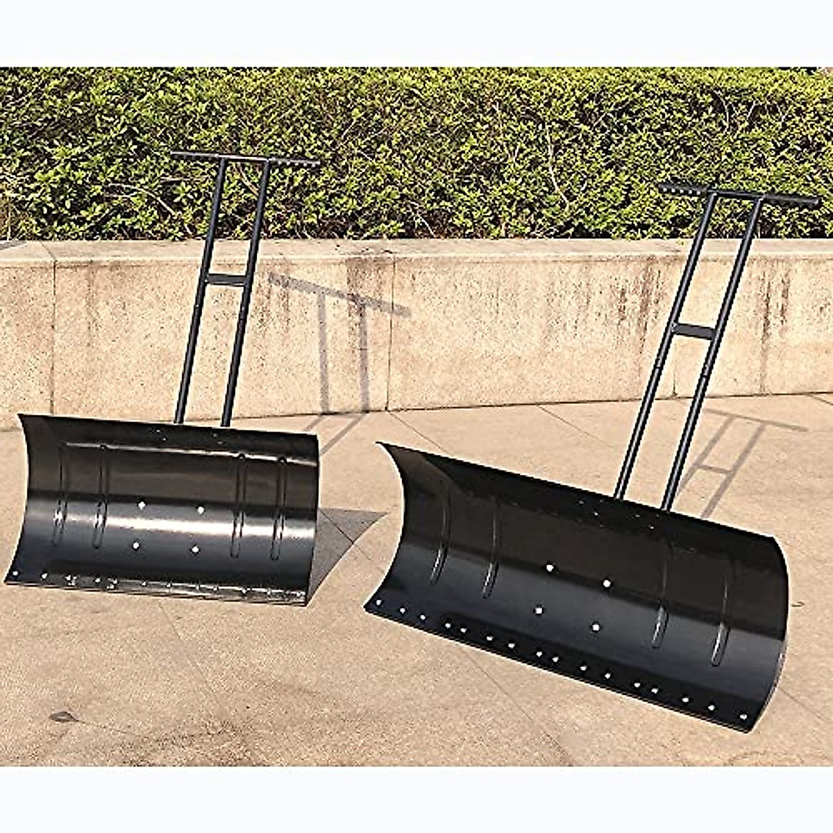 ZhoneQingXninRED Wheeled Snow Pusher Shovel Heavy Duty Rolling with Adjustable Handle & Anti-Skid Wheels and Winter Gloves Removal Tool for Driveway Garden Pavement (29.1x16.5IN )