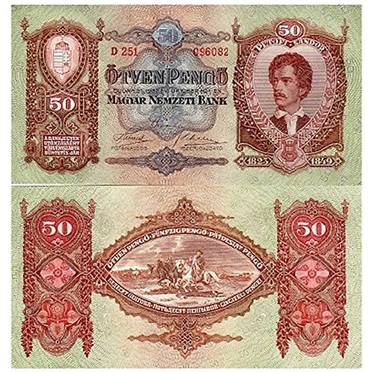 HU 1030 ORNATE GIANT SIZE HUNGARY 50 & 100 PENGO BANKNOTES w HISTORIC VIGNETTES Moderately Circulated VF-XF RANGE