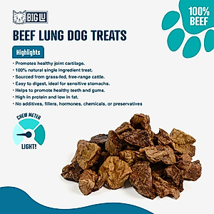 Big Lu - Beef Lung Dog Treats, Premium 100% Beef, All-Natural Dog Chews, Rich in Glucosamine and Chondroitin for Joint Health, Bite-Sized Chunks (12 Ounce)