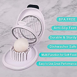 Egg Slicer for Hard Boiled Eggs,Easy to Cut Egg into Slices, Wedge and Dices, Sturdy ABS Body with Stainless Steel Wires,Non-slip Feet,Dishwasher Safe, BPA Free(WHITE)