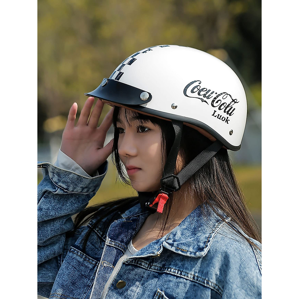 YMKJGZS Motorcycle Half Helmet Buckle DOT Approved with Retractable Inner Release Half Face Cycling Helmets German Motorcycle Half Helmet Small and Light Skull Capfor Men Women Adult (F,XL)