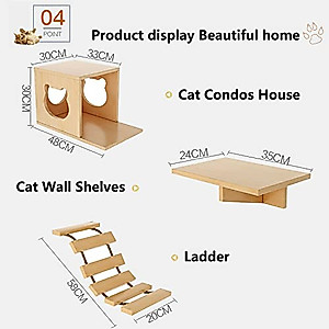 Cat Wall Shelves, Shelves and Perches for Wall, Furniture Set 7 PCS Mounted with 1 Condos House, 4 Sisal Scratching Post, Ladder