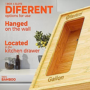 Favizzi Drawer Storage Organizer for Ziploc Bags, Premium Bamboo Kitchen Drawer Bags Organizer and Dispenser, Fits Gallon, Quart, Sandwich and Snack Bags