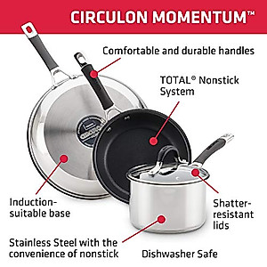 Circulon - 78005 Circulon Momentum Stainless Steel Nonstick Casserole Dish/ Casserole Pan / Dutch Oven with Lid - 5 Quart, Silver