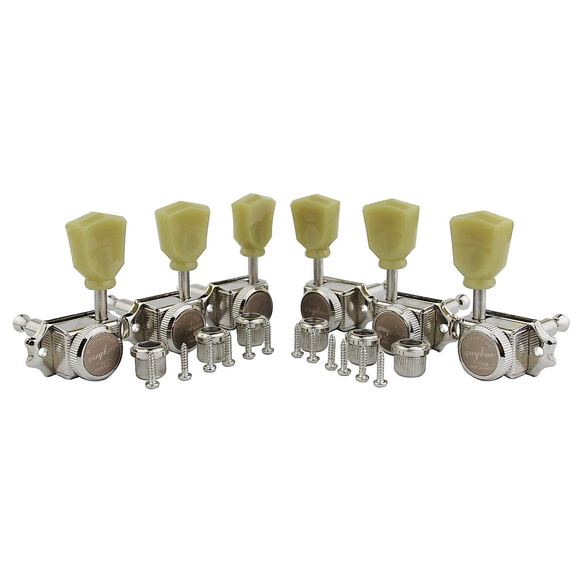 Guyker 3x3 Vintage Style Locking Guitar Machine Heads – 1:15 Ratio Lock String Deluxe Tuning Key Pegs Tuners Set Replacement for Electric, Acoustic or Folk Guitars - nickel