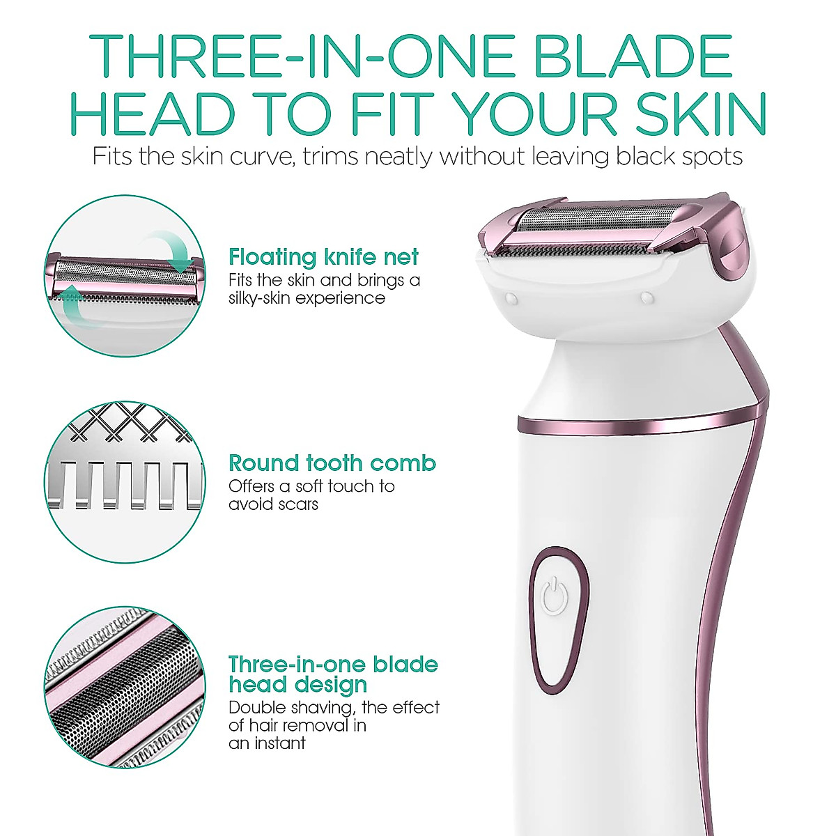 VOYOR Electric Razor for Women - Rechargeable Shaver Wet & Dry Painless Bikini Trimmer Cordless Lady Shavers for Body and Underarms IPX7 Waterproof Hair Removal Set with Face Brush ES400