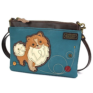 Chala Group Chala Handbags Pomeranian Mini Crossbody Handbag Purse- Convertible Straps, Turquoise