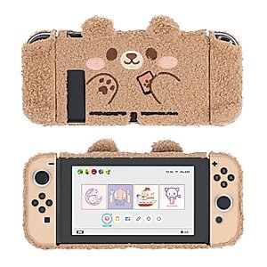 GeekShare Cute Plush Protective Case Cover Compatible with Nintendo Switch OLED Console and Joy Con - Shock-Absorption and Anti-Scratch Skin Case for OLED Switch - Plush Bear