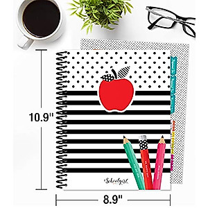 Schoolgirl Style Black, White & Stylish Brights Teacher Planner, 8" x 11" Undated Daily Planner, Weekly Planner, Monthly Planner With Planner Stickers for Classroom Organization & Teacher Organization