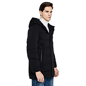 Orolay Men's Double Snap Winter Down Coat Thickened Jacket with Stand Collar Pirate Black M