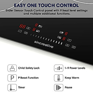 Induction Cooktop 30 Inch, Electric Cooktop 4 Burners, Drop-in Induction Cooker Ceramic Glass Induction Burner With Timer, Child Lock, 9 Heating Level and Sensor Touch Control, ETL & FCC Certified
