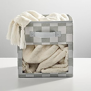 mDesign Fabric Nursery/Playroom Closet Storage Organizer Bin Box, Front Handle/Window for Cube Furniture Shelving Unit, Hold Toys, Clothes, Diapers, Bibs, 4 Pack, Gray Checkered