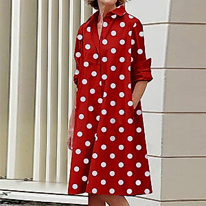 Ceboyel Womens Polka Dots Midi Dress Knee Length Half Sleeve Dresses Casual Loose Shirt Dress Dressy Trendy Summer Outfits