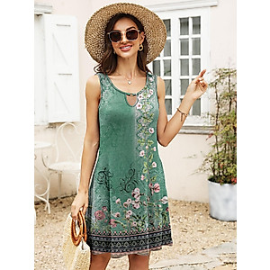 ETCYY Summer Dresses for Women 2025 Trendy Boho Floral Print Beach Cover Up Casual Spring Sleeveless Sundresses(XL.Flower Green)