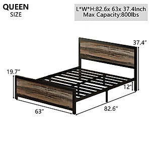 Catrimown Queen Bed Frame with Headboard, Queen Size Bed Frame, Heavy Duty Metal Bed Frame, Under Bed Storage, No Box Spring Needed, Noise-Free, Easy Assembly
