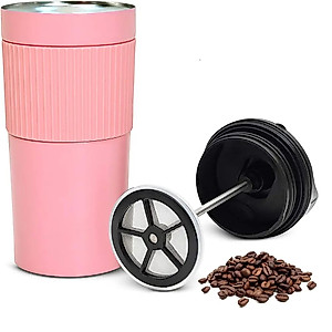 Pink Portable coffee maker, french press, Insulated Mug with double Wall Stainless Steel, 16oz,. French Press Tumbler, French press Mug, Portable coffee mug, Coffee maker, Travel press