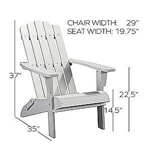 PolyTEAK Folding Adirondack Chair, Premium Weather Resistant Poly Lumber, Outdoor Patio Furniture, Up to 300 lbs, Plastic Adirondack Chairs for Patio Garden Fire Pit, Classic Collection - White