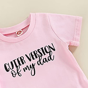 Toddler Baby Girl 2Pcs Summer Outfit Set Funny Letters Print T-Shirt Tops About Daddy Floral Flared Pants Clothes (Pink, 18-24 Months)